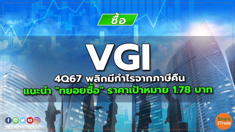 VGI 4Q67 พลิกมีกำไรจากภาษีคืน แนะนำ "ทยอยซื้อ" ราคาเป้าหมาย 1.78 บาท | Share2Trade